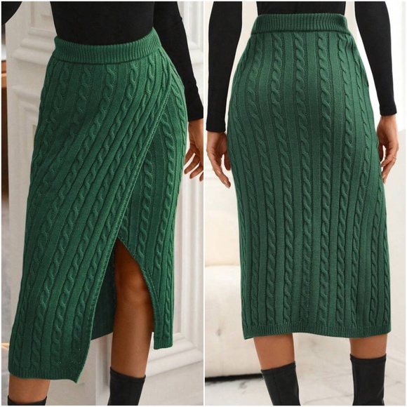 BellanBlue | Skirts | Cable Knit Split Thigh Ribbed Midi Skirt | Poshmark